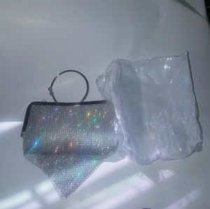 Bags | Silver Sparkly Rhinestone Mesh Crystal Wristlet | Poshmark